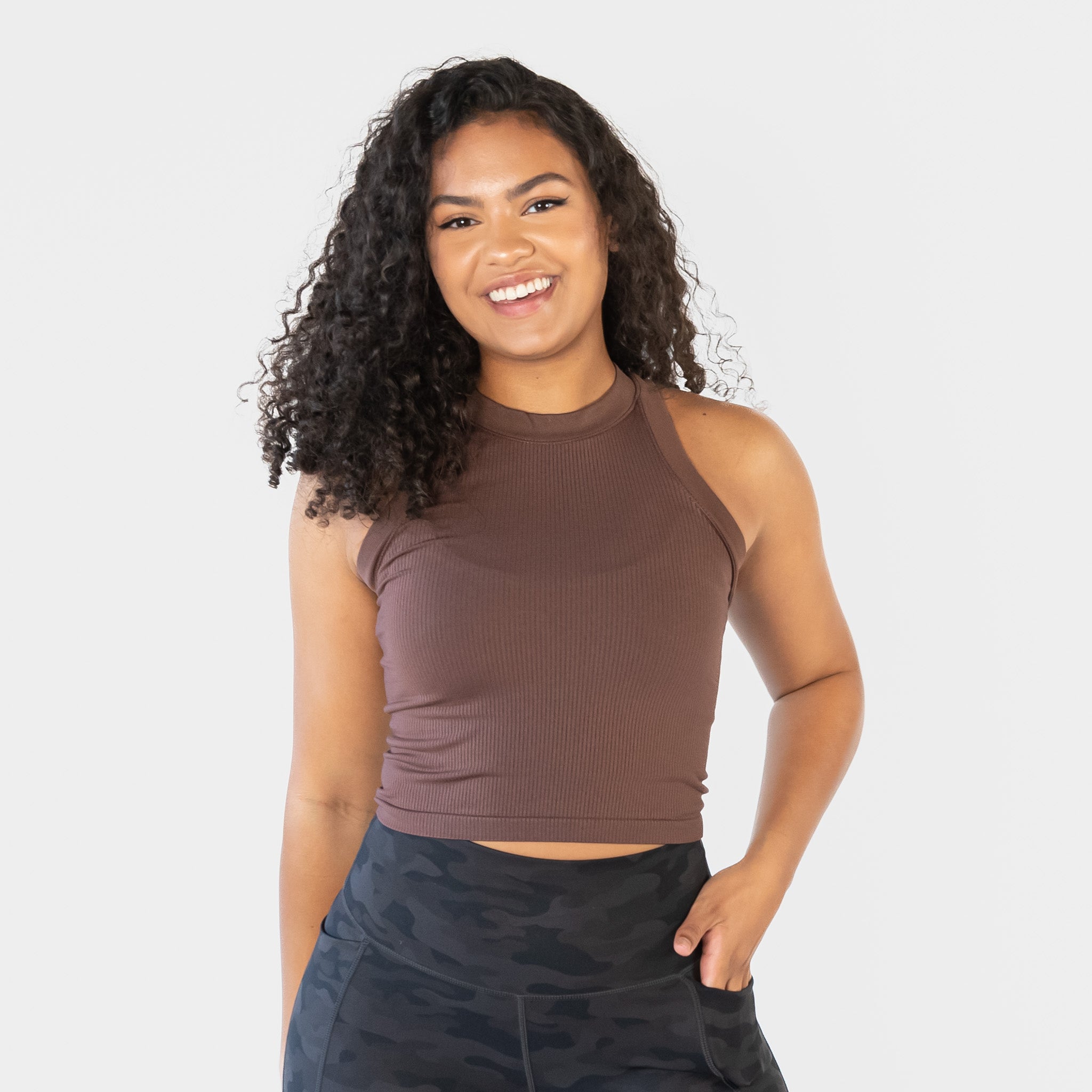 Bella Ribbed Tank Short - Fossil – Senita Athletics